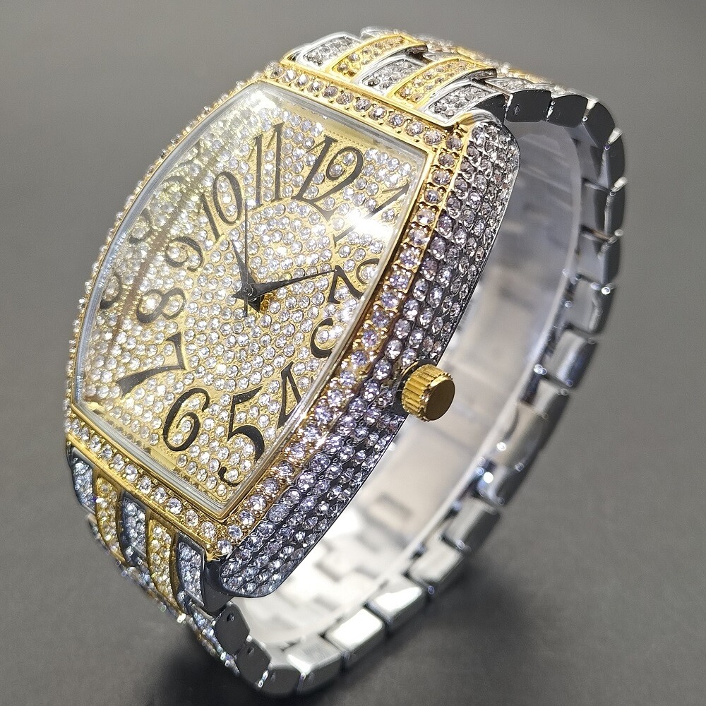 MISSFOX Hip Hop Diamond Mens Watches Rose Color Stainless Steel ...