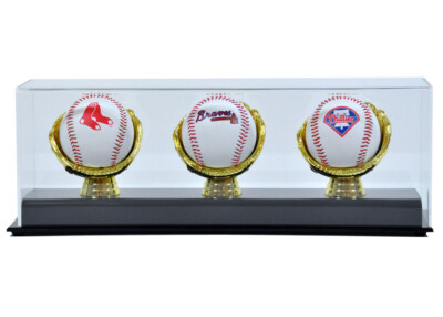 DELUXE ACRYLIC (THREE) TRIPLE BASEBALL with GOLD GLOVES DISPLAY CASE | eBay