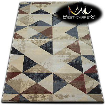 Novelty Pattern Modern Rug 'JASMIN DROP' triangles beige Thick Soft ...