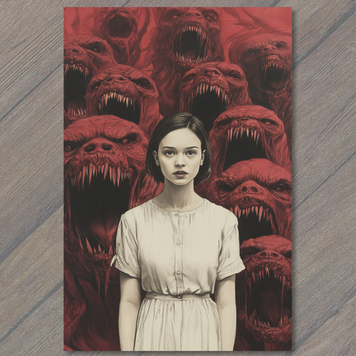 Art Print Pale Girl Surrounded By Red Monsters Gothic Macabre Creepy ...
