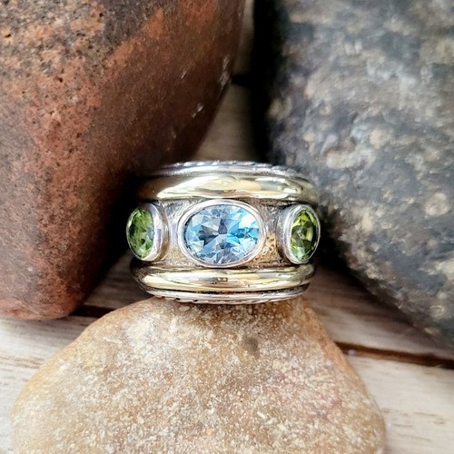 HEAVY David Yurman Renaissance Blue Topaz and Peridot Ring Size 7 ~ 17 ...