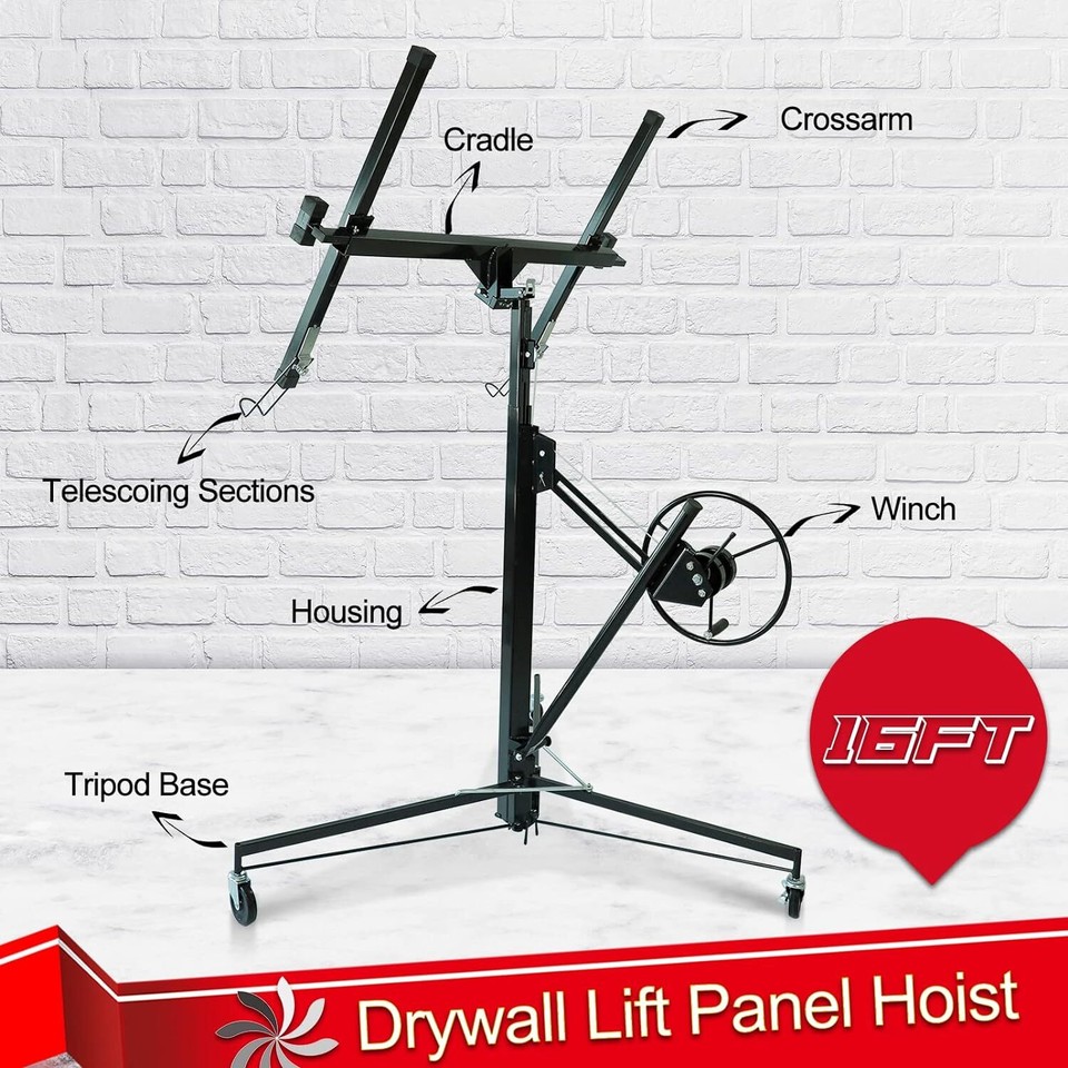 16FT Drywall Lifter Panel Hoist Dry Wall Caster Lifter Sheetrock Hoist ...