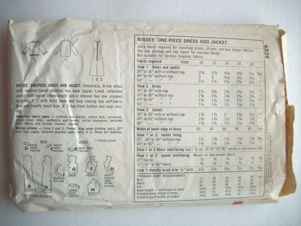 60's Sleeveless dress scallop front bolero jacket pattern 6339 size 10 ...