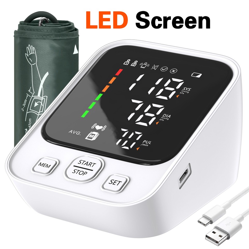 LED Digital Blood Pressure Monitor Upper Arm Heart Rate Monitor & BP ...
