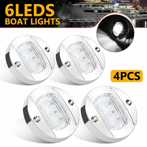 4X Round Marine Boat LED Courtesy Lights Cabin Deck Stern Navigation ...
