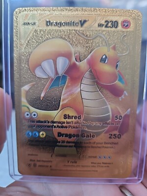 Dragonite V Gold Foil Fan Art Textured Collector Pokemon Card HP230 ...