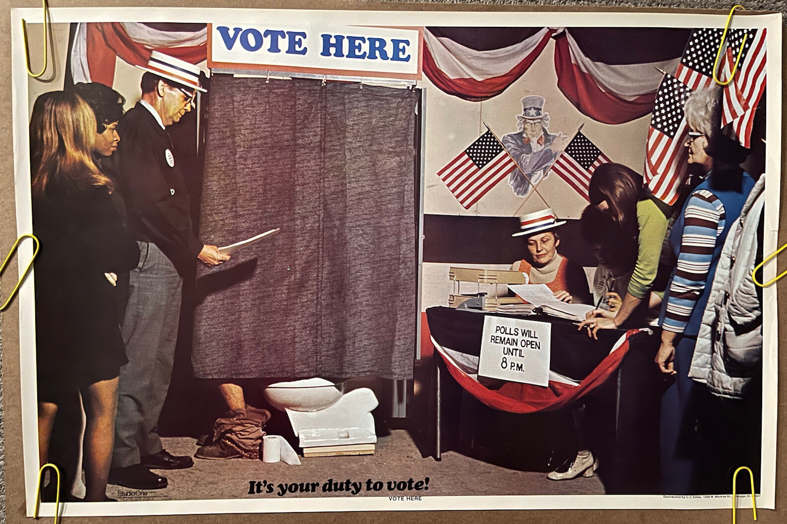 Original Vintage Vote here 1970s political poster comedy voting booth ...