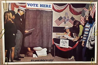 Original Vintage Vote here 1970s political poster comedy voting booth ...