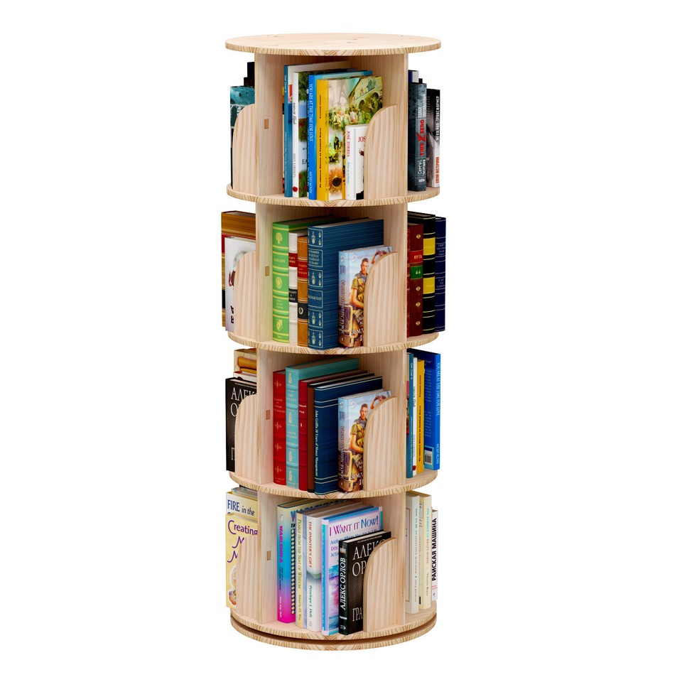 1-5 Tier Rotating Bookshelf 360°Solid Wood Spinning Bookshelf Revolving ...