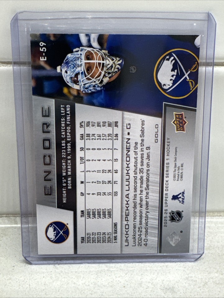 Ukko-Pekka Luukkonen 2025-26 Upper Deck Encore #E-59 Buffalo Sabres ...