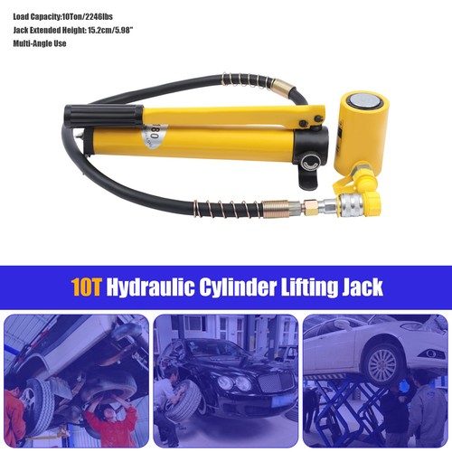 10T Steel Hydraulic Cylinder Jack Low Profile Porta Power Ram Single ...