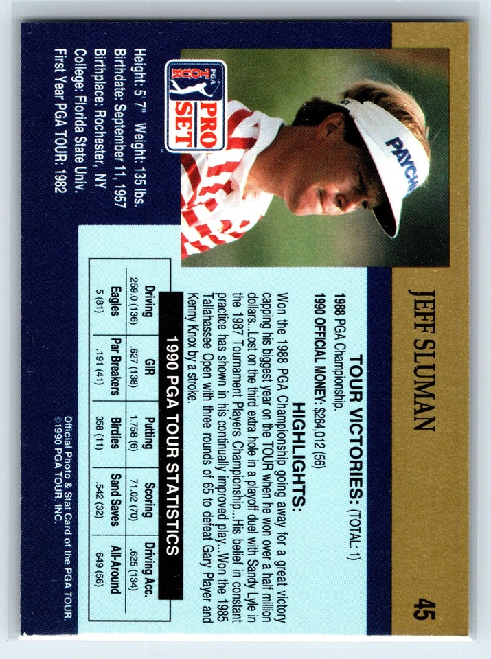 Jeff Sluman 1990 Pro Set PGA Tour RC #45 | eBay