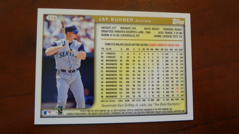 1999 TOPPS # 376 JAY BUHNER BASEBALL CARD | eBay