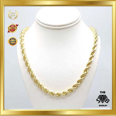 Real 10K Yellow Gold 7mm Diamond Cut Rope Chain Pendant Necklace Size ...