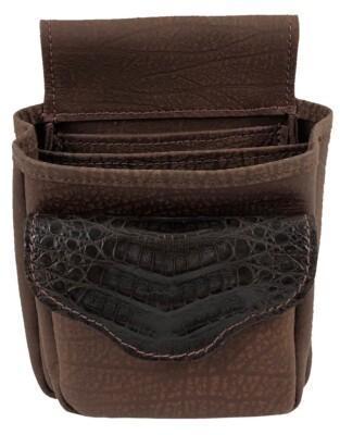 Real CROCODILE & BUFFALO HIDE SHOTGUN SHELL POUCH Skeet Sporting Clays ...