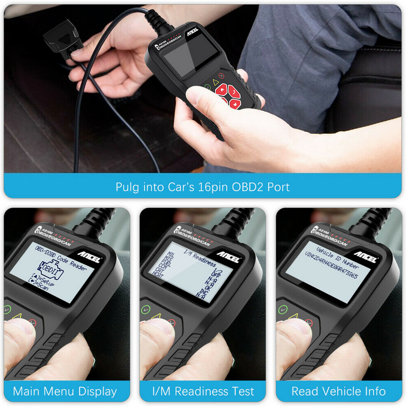 AS100 OBD2 Car Scanner Code Reader Diagnostic Tool Engine Fault Check ...
