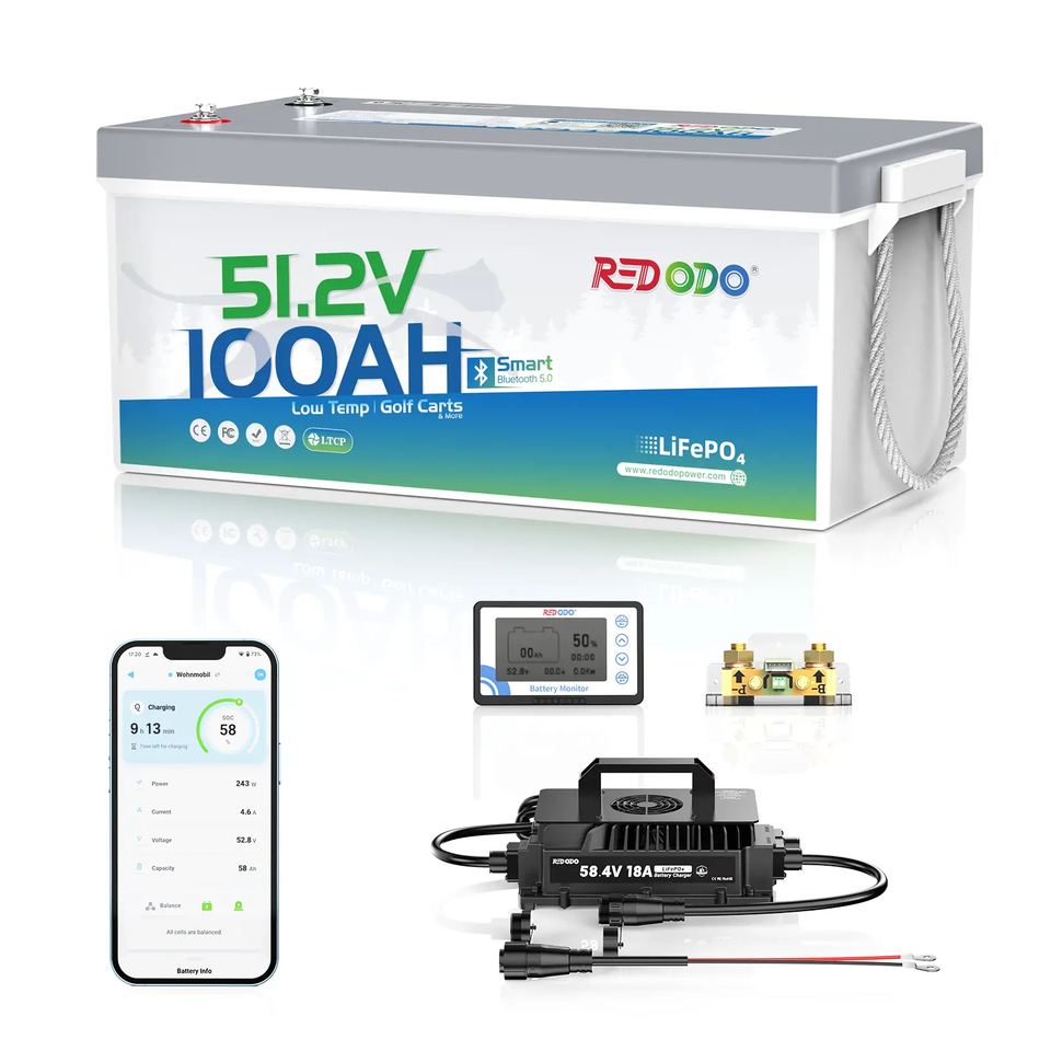 Redodo 48V 100Ah Bluetooth Golf Cart LiFePO4 Battery, Charger, Monitor ...