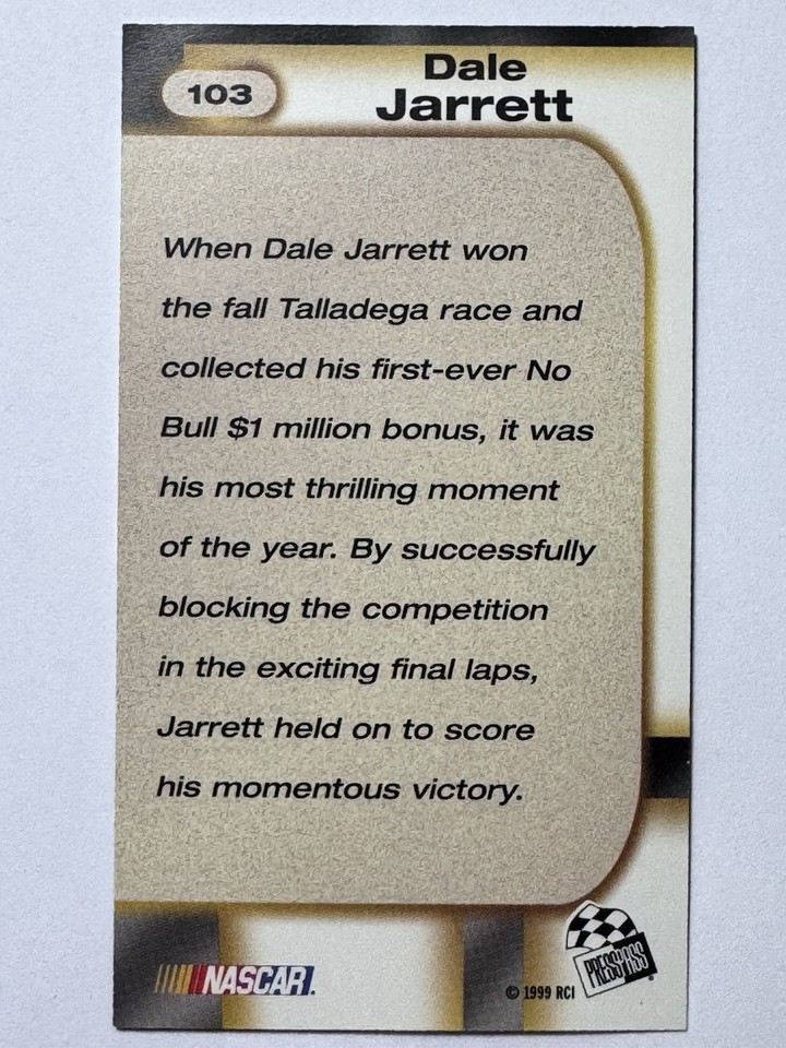 HOF'er DALE JARRETT 1999 Press Pass RETRO INSERT NASCAR Racing Card ...