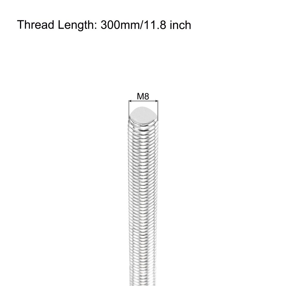 4 PCS Fully Threaded Rod M8 x 300mm 1.25mm Pitch 304 Stainless Steel ...