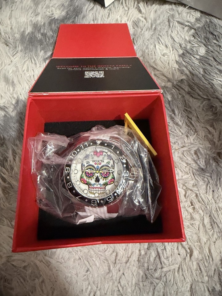 Invicta Aviator Dia De Los Muertos Men's Watch Mother of Pearl White ...