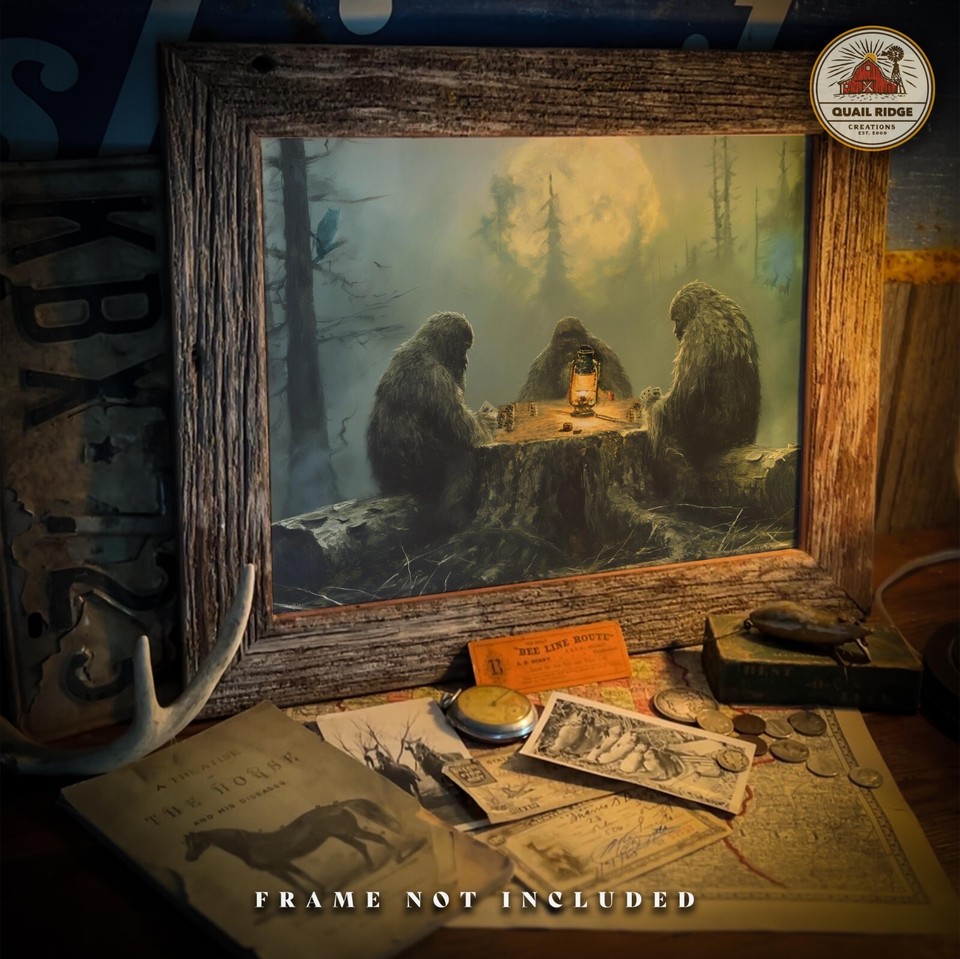 Poker Night Sasquatch Bigfoot Art Print Vintage Poker Game Room Cabin ...
