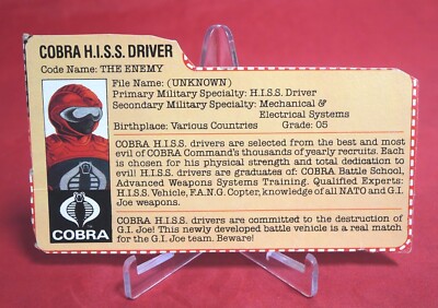 GI Joe Cardback FILE CARD HISS DRIVER 1983 Original FILECARD | eBay