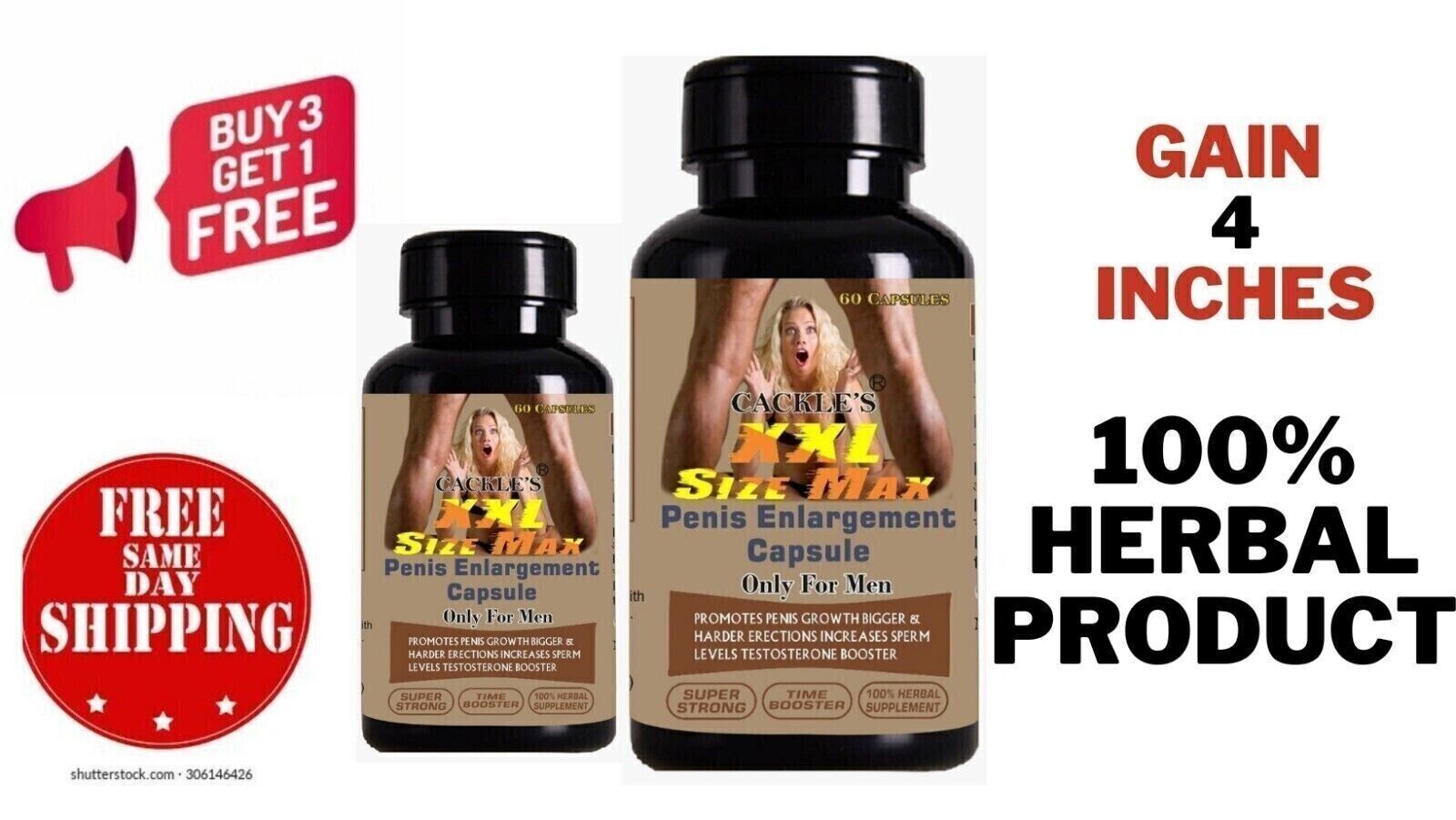XXL SIZE MAX ENLARGEMENT PILLS GAIN 4 INCHES NOW! 60 CAPS Free Ship ...