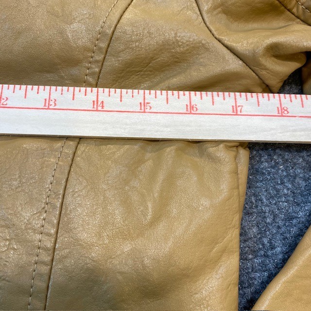 ELODIE Womens Tan Faux Leather Motorcycle Jacket Biker Coat Vegan Size ...