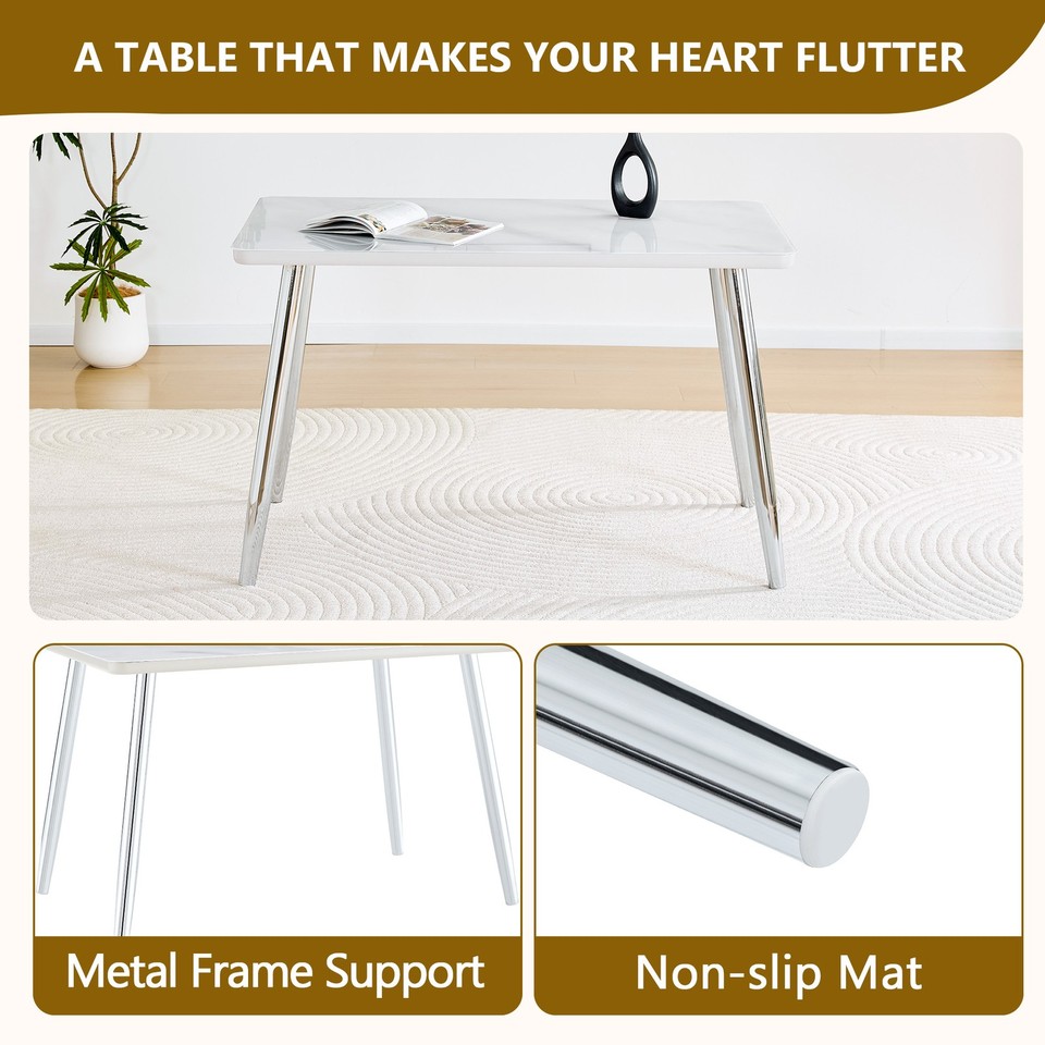 Table and chair set.White imitation marble texture glass countertop ...