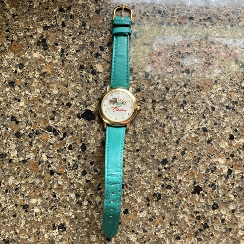 Quartz Christmas Watch With Green Leather Band. Near Mint Condition | eBay
