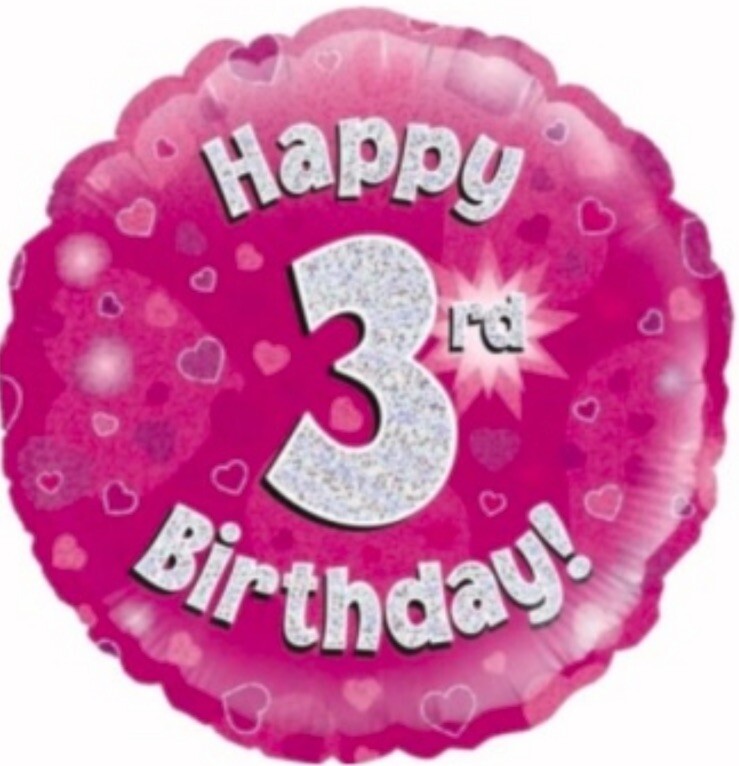 Oaktree Happy 3rd Birthday Pink Holographic 45cm Foil Balloon | eBay ...