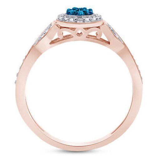 14K Solid Gold 1/10 Ct Round Blue & White Real Diamond Promise Ring For ...