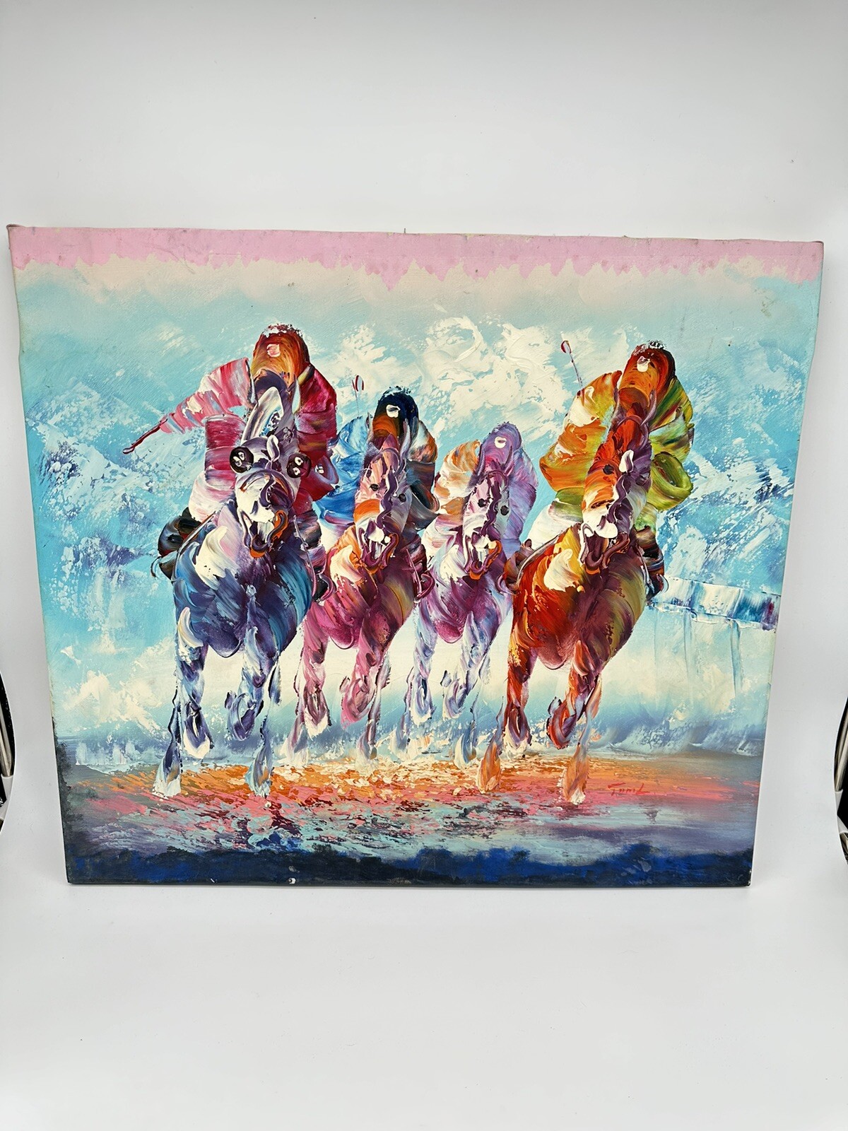 Modern Canvas Hand Painted Horse Racing Oil Painting | eBay
