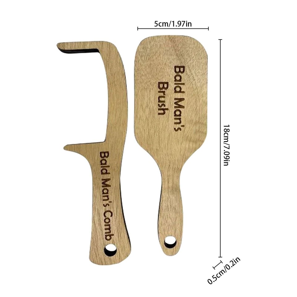 2pc Funny Gift Combs For Bald Men Hair Loss Joke Wooden Hairless Bald ...