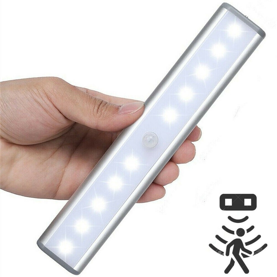 10 LED PIR Motion Sensor LED Night Light Battery Operated with Magnetic ...