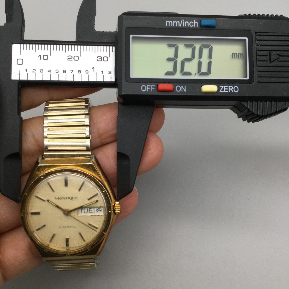 Vintage Montique Watch Automatic Women 32mm Gold Tone Day Date Stretch ...