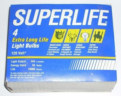 SUPERLIFE 60 Watt Extra Long Life Light Bulbs 1 Pack 4 Bulbs 60 W ...