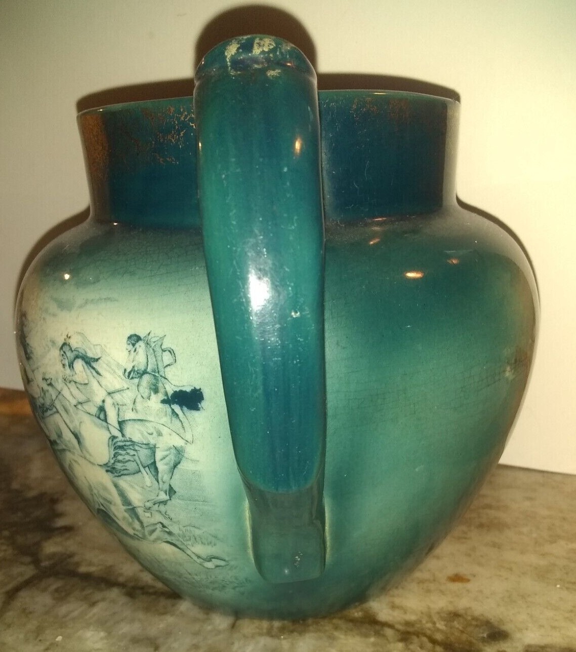 Antique Vintage Buffalo Pottery LARGE PITCHER "Buffalo Hunt" Crazing | eBay