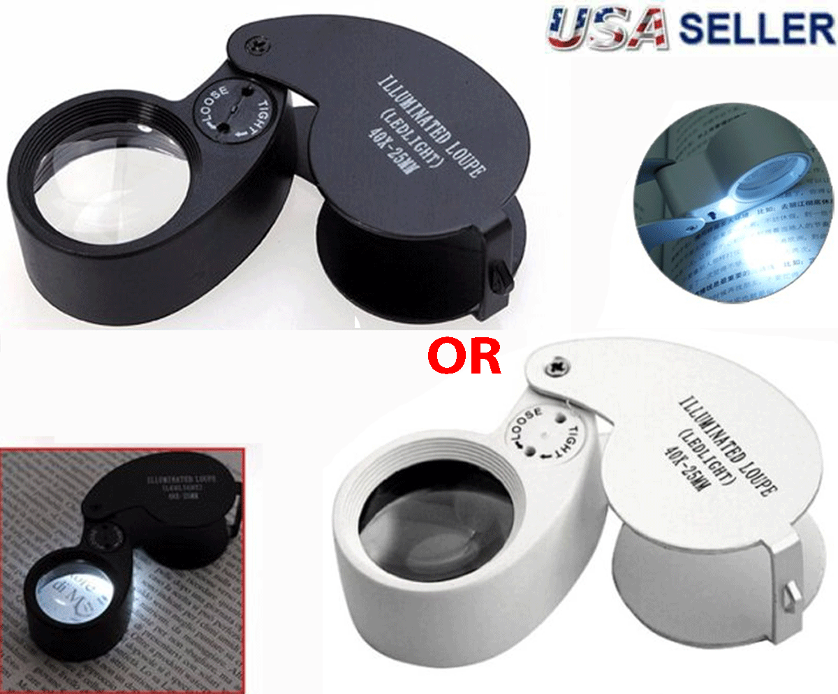 40X Magnifying Loupe Jewelry Eye Glass Magnifier LED Light Jewelers ...