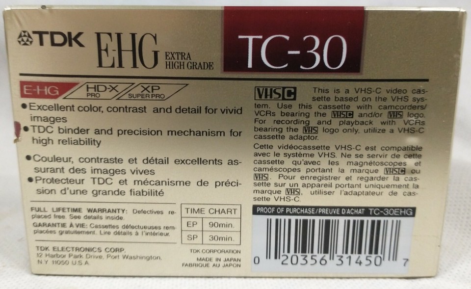 TDK & JVC TC-30 EHG VHS-C 2-Pack Video Cassette Japan Extra High Grade ...