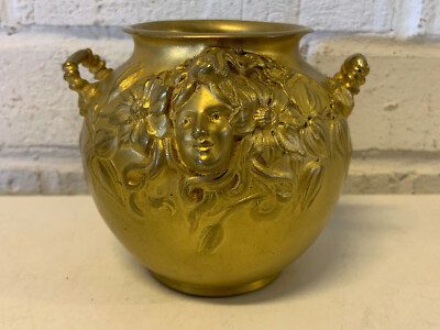 Antique French Art Nouveau Gilt Bronze Alexandre Vibert Vase w/ Woman's ...