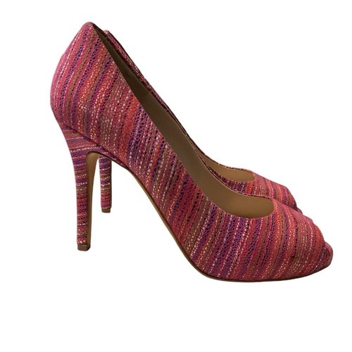 Joan OLOFF PINK strips open toe pump size 8.5 | eBay