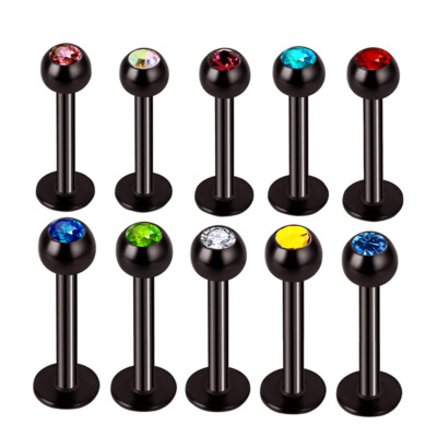 4pc Black Bar Colorful Crystal Labret Monroe Steel Lip Ring Nose ...