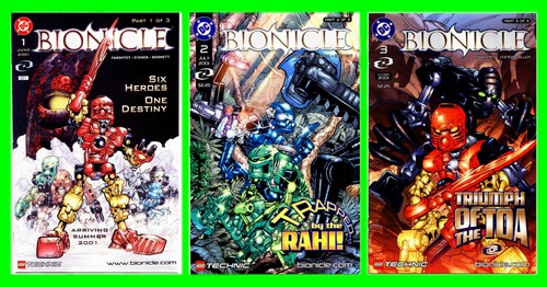 Lego BIONICLE DC comics #1 #2 & #3 Toa Hero Complete Set from 2001 $6Sh ...