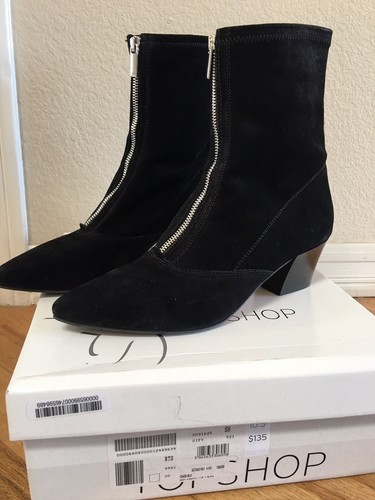 TopShop Black Suede leather zip front Chelsea boots UK 41 US 10.5 fit ...
