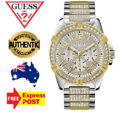 GUESS FRONTIER W0799G4 SILVER/GOLD/CRYSTAL TWO-TONE MENS QUARTZ WATCH ...