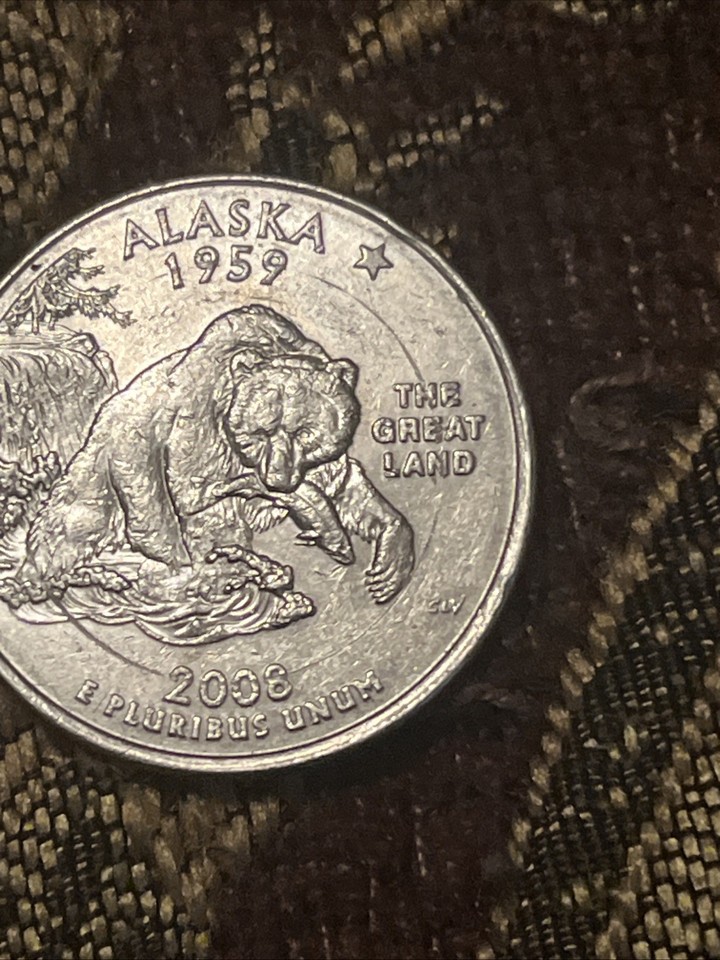 Alaska State Quarter 2008D RARE ERROR Split Claw And Penny Stamp Circle ...