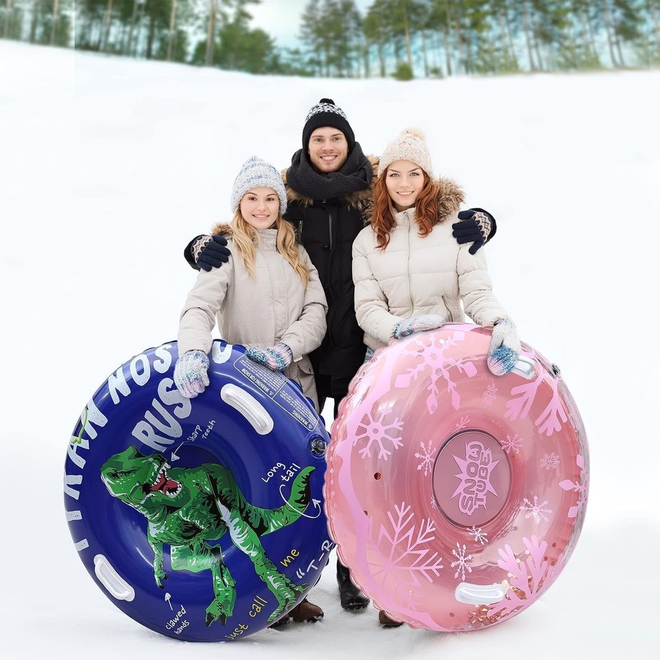 2-Pack Snow Tube Sleds for Adults Heavy Duty 36" Sleds with Handle and ...
