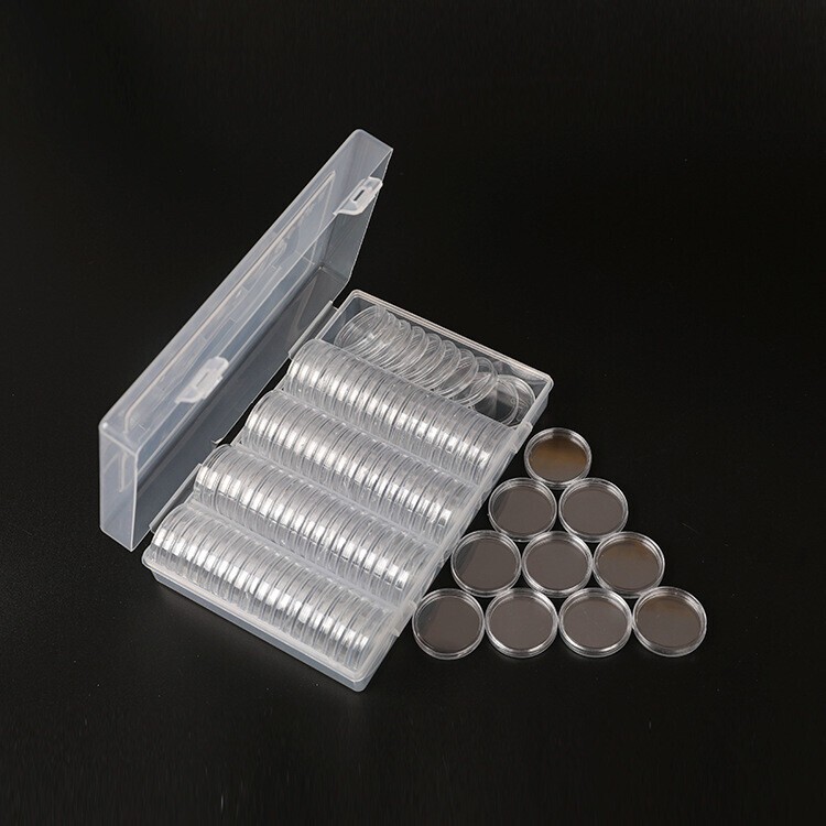 100Pack Clear Coin Capsule Round Plastic Holder Container Storage Box ...
