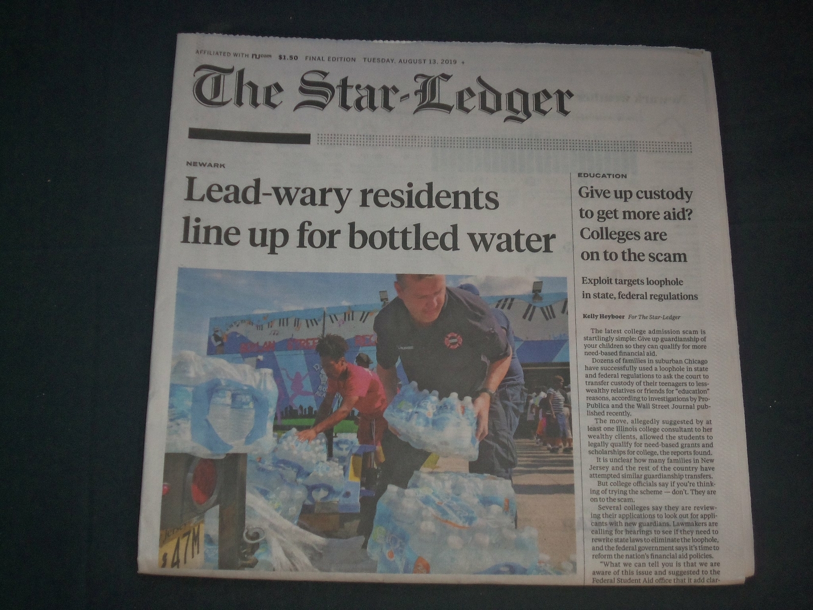 2019 AUGUST 13 THE STAR-LEDGER NEWSPAPER -NEWARK, NJ HIGH LEVEL OF LEAD ...